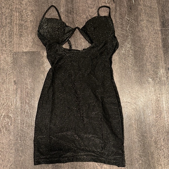 Dresses | Black Glitter Open Top Mini Dress | Poshmark